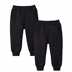 Looching 2 Pack Baby Toddler Boys Cotton Pants Solid Casual Pull on Jogger with Pockets Long Trousers for Kid Children