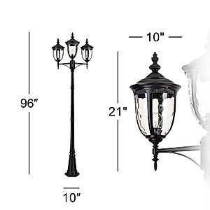 John Timberland Bellagio Traditional Outdoor Post Light European Street Lantern 3 Light Texturized Black 96" Clear Hammered Glass for Exterior House Garden Yard Driveway Walkway