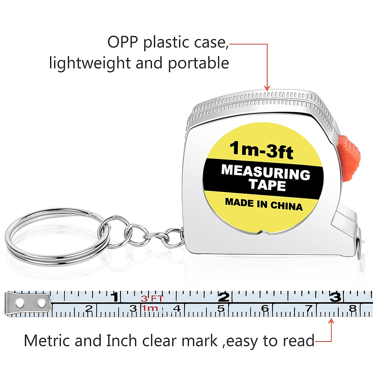20 Pieces Tape Measure Keychains Functional Mini Retractable Measuring Tape Keychains with Slide Lock for Birthday Party Favors and Daily Use, 1 m/ 3 ft (20)