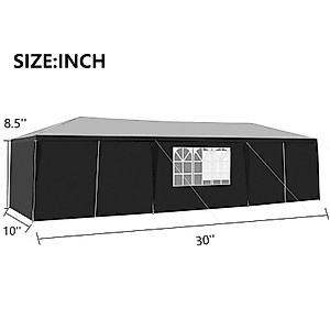 10' x 30' Party Tent,Wedding Tent with 8 Removable Sidewalls,Patio Canopy Tent, Outdoor Patio Gazebo with Spiral Tubes for Party,Wedding,BBQ, Waterproof (10' x 30'- 8 Removable Sidewalls, Black)
