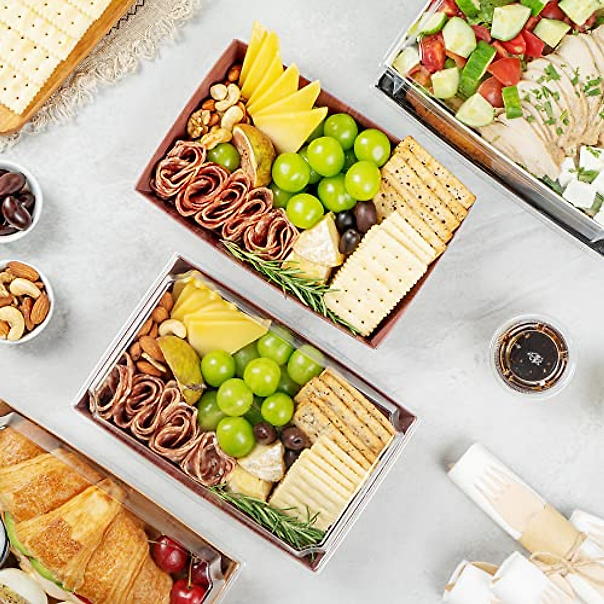 Restaurantware Matsuri Vision 8 x 5 x 1.5 Inch Medium Sushi Trays 100 Greaseproof Sushi Packaging Boxes - Lids Sold Separately Disposable Wood Grain Paper Sushi Containers For Entrees Or Snacks