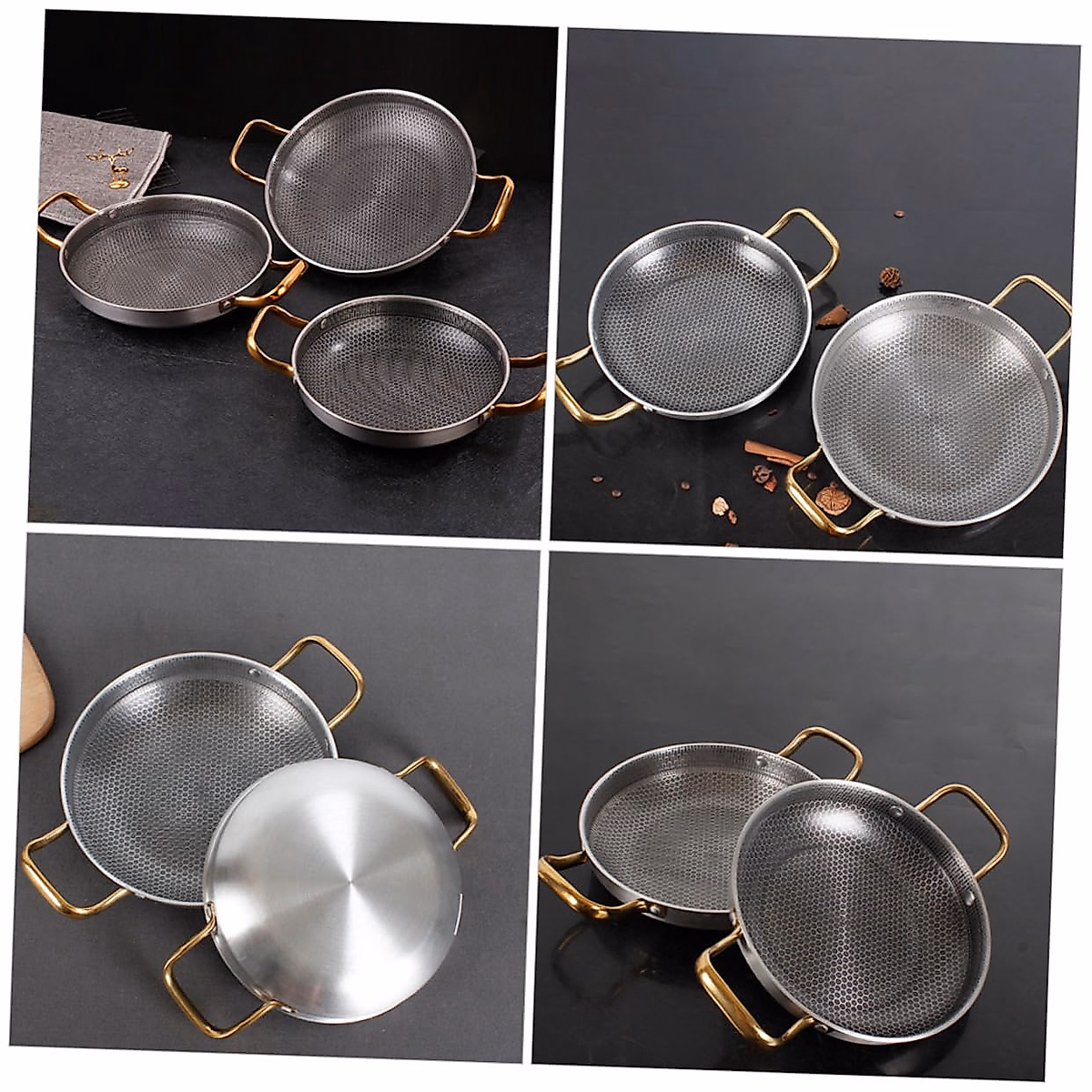 WATIIFUFU Stainless Steel Hong Style Honeycomb Griddle Thickened Seafood Crayfish Rice Pot Creative Double Ear Plate Pan (26cm) Fry Pan Non Stick Frying Pans Honeycomb Skillet