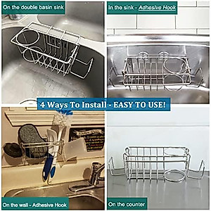 Geekboy 5-in-1 Sponge Holder for Kitchen Sink, Adhesive Kitchen Sink Caddy Organizer, SUS304 Stainless Steel Rust Proof, No Drilling with 2 Strong Suction Cups