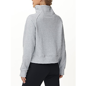 THE GYM PEOPLE Women's Half Zip Pullover Sweatshirt Fleece Stand Collar Crop Sweatshirt with Pockets Thumb Hole Grey