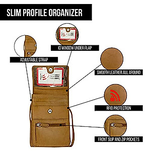 ili New York 6827 Genuine Leather Crossbody Organizer with RFID Blocking Lining