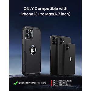 Scutum Design for iphone 13 Pro Max Case,[10 FT Military Grade Drop Protection] with [Screen Protector], 3 in 1 Non-Slip Heavy Duty Shockproof Phone Case,6.7 Inch,Black