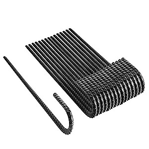 NHZ 12” Ground Rebar Stakes (16pcs) Heavy Duty J Hook Ground Anchors, Curved Steel Plant Support Garden Stake with Chisel Point end, Hammer for Camping Tent - Black Powder Coated
