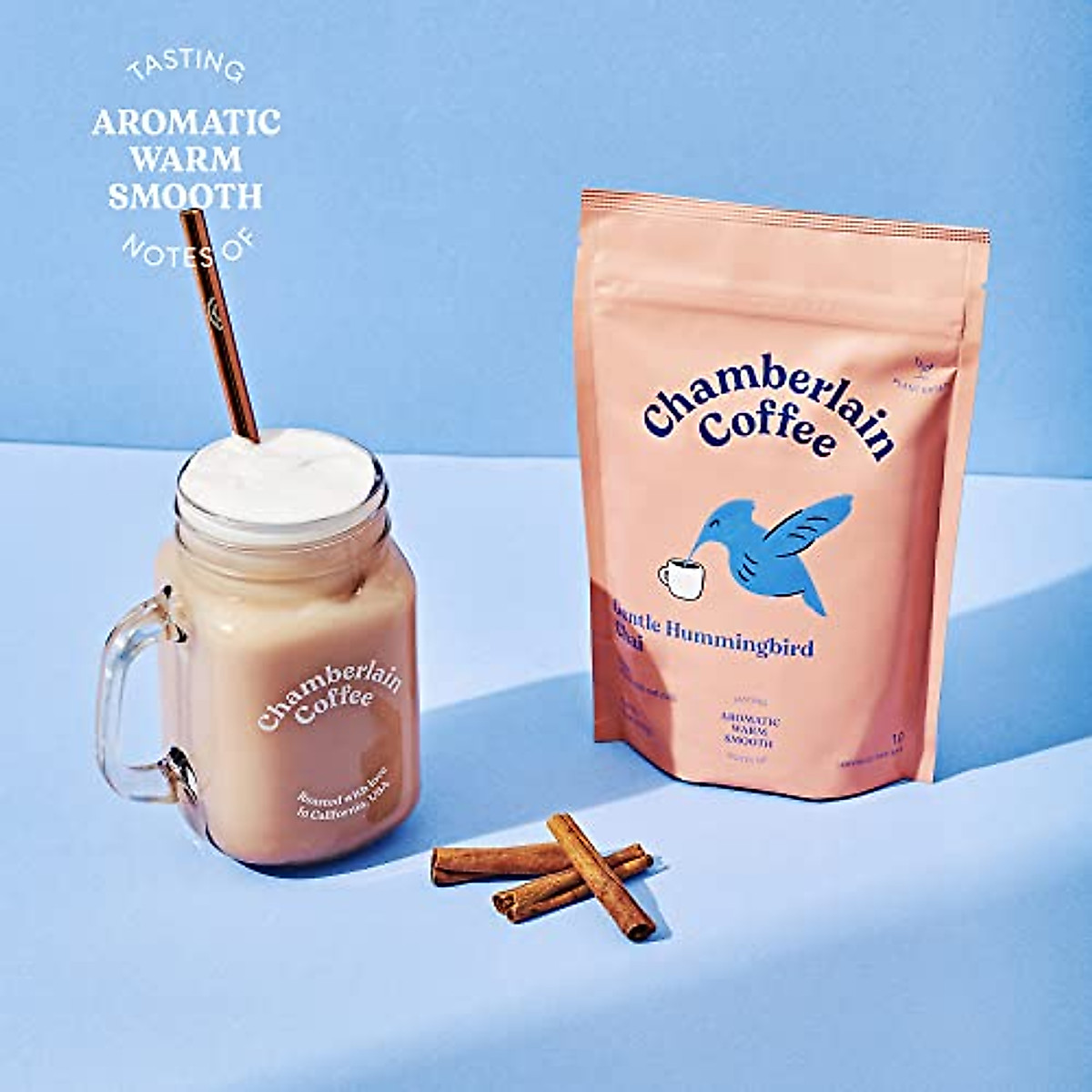Chamberlain Coffee Gentle Hummingbird Chai Mix - Warm, Aromatic Vegan Chai with Oat Milk, Vanilla & Spices - Hot or Iced Instant Chai Latte - Sustainably Packaged - 10oz - 10 Servings