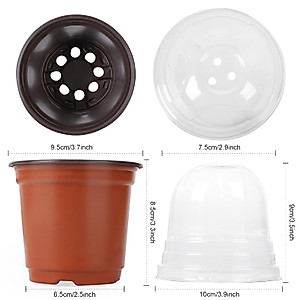 JERIA 60 Sets 4" Plastic Plant Nursery Pots with Humidity Domes,(60 Pots + 60 Clear Lids),Seedling,Flower Plant Container and Seed Starting Pots with 100pcs Plant Labels