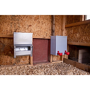 RENTACOOP Galvanized Chicken Trough Feeder, Weatherproof Poultry Food Dispenser with Lid,10LB Capacity