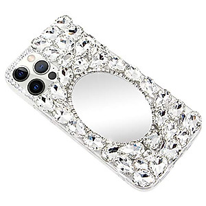MOIKY Case for Galaxy A32 5G Clear Sparkle Bling 3D Crystal Rhinestone Diamond Makeup Mirror for Women Girls Soft TPU Bumper Shockproof Protective Phone Cover for Samsung Galaxy A32 5G(Transparent)