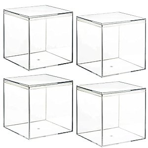 RSYJ Clear Acrylic Plastic Square Cube 2.2x2.2x2.2 Inch, 4 Pack Acrylic Box with Lid, Clear Cube Display Case, Small Plastic Storage Box with Lid, Square Clear Containers Box
