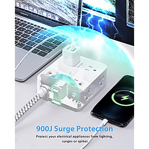 Surge Protector Power Strip - 8 Widely Outlets with 4 USB Charging Ports, Multi Plug Outlet Extender with 5Ft Braided Extension Cord, Flat Plug Wall Mount Desk USB Charging Station for Home Office ETL