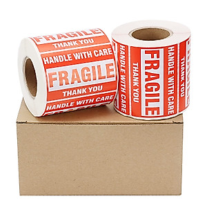 9527 Product 2'' x 3'' Fragile Stickers with Care Warning - Shipping Labels Stickers,500 Labels/Roll, 1 Roll