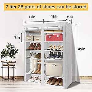 ERONE Shoe Rack Storage Organizer, 28 Pairs Portable Double Row with Nonwoven Fabric Cover Shoe Rack Cabinet for Closet