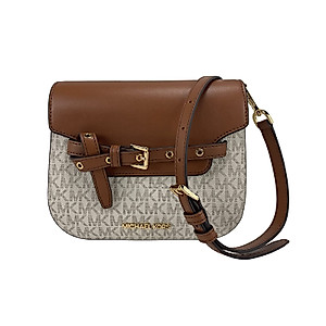 Michael Kors Emilia Small Saddle Flap Bag Crossbody Vanilla Signature