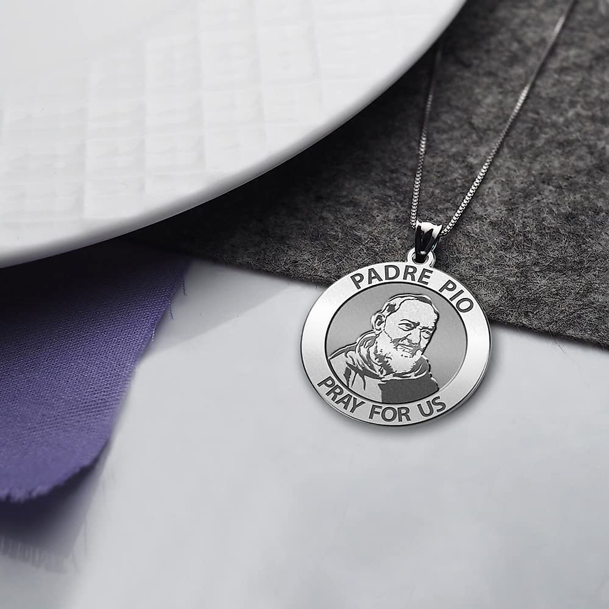 PicturesOnGold.com Padre Pio Religious Medal - 2/3 Inch Size of Dime, Sterling Silver with Engraving