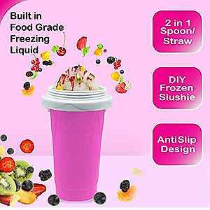 Slushie maker cup, Homemade Squeeze Icy Cup, Quick Frozen Magic Cup Slushy With Lids And Straws For Kids & Adults (Pink) blue,green and pink 17cmx8.3cm