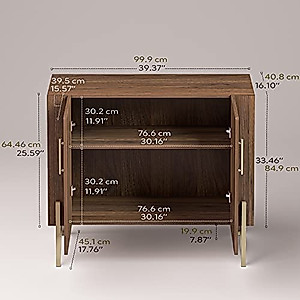 roomfitters 39" Modern Wood Sideboard Buffet Cabinet, Mid Century Media Console with Doors Coffee Bar Cabinet Credenza for Living Room, Entryway, Wooden Kitchen Wine Cabinet, Gold Metal Legs