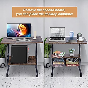 Laptop Desk Adjustable Desk Small Standing Desk Home Office Desks for Small Spaces Portable Desk Table for Bedrooms, 31.5" Rustic Uplift Study Desk Mobile Rolling Computer Work Desk on Wheels (Rustic)