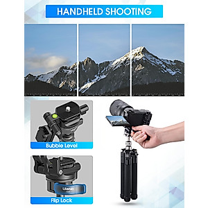 ULANZI MT-63 Mini Phone Tripod, 57" Portable Foldable Aluminum Alloy Extendable Camera Tripod with 2 in 1 Phone Clip, 360° Ball Head Travel Lightweight Tripod for iPhone DSLR Camera Max Load 5KG/11LBS