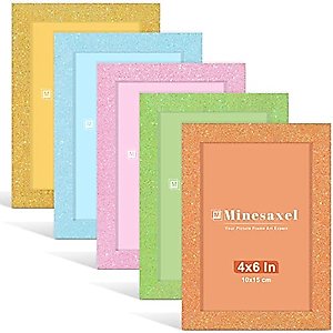 Minesaxel 4x6 Picture Frame Set of 5, Wall Gallery Photo Frames 4 by 6, Glittering Colorful Artwork Frame