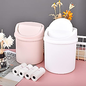 2 Pcs Small Trash Can with Lid,Mini Trash Can with 4 Rolls of Small Trash Bags,3L Tiny Desktop Waste Basket Garbage Bin for Home, Office, Kitchen, Vanity, Tabletop, Bedroom, Bathroom(White + Pink)