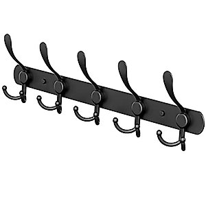 SAYONEYES Black Coat Rack Wall Mount with 5 Tri Hooks for Hanging – 16 Inch Heavy Duty Stainless Steel Rustic Coat Rack Wall Mount – Hat Rack, Hanger, Clothes, Jacket Hooks Wall Mount – 1 Pack