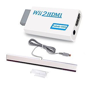 Xahpower 2 in 1 Accessories Bundle Kits for Wii, Wired Infrared Ray Sensor Bar and Wii to hdmi Converter Compatible with Nintendo Wii