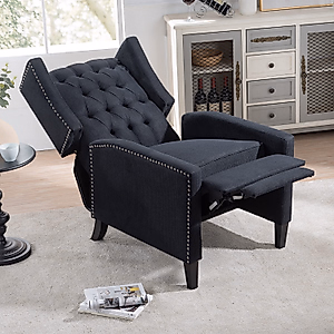 Black Fabric Recliner Chair for Adults Accent Wingback Chair Mid-Century Modern Recliner Tufted Chairs Living Room Armchair for Bedrooms Reading Recliner 27" Wide