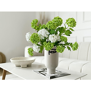 YalzoneMet 4 Pcs 26.8'' Viburnum Artificial Flower Snowball Lifelike Long Stem Real Touch White Small Hydrangea Latex Flower for Home Christmas Decoration Table Centerpieces Floral Arrangements