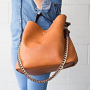 Handbag Republic Womens Fashion PU Designer Handbag Shoulder Bag Interlocking Chain Handle Stylish Tote (Brown)