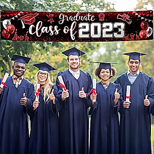 Class of 2023 Banner Decoration-Graduation Party Supplies,Large Congrats Grade Yard Sign Banner for 2023 Graduation Party Decoration (Red 2023)