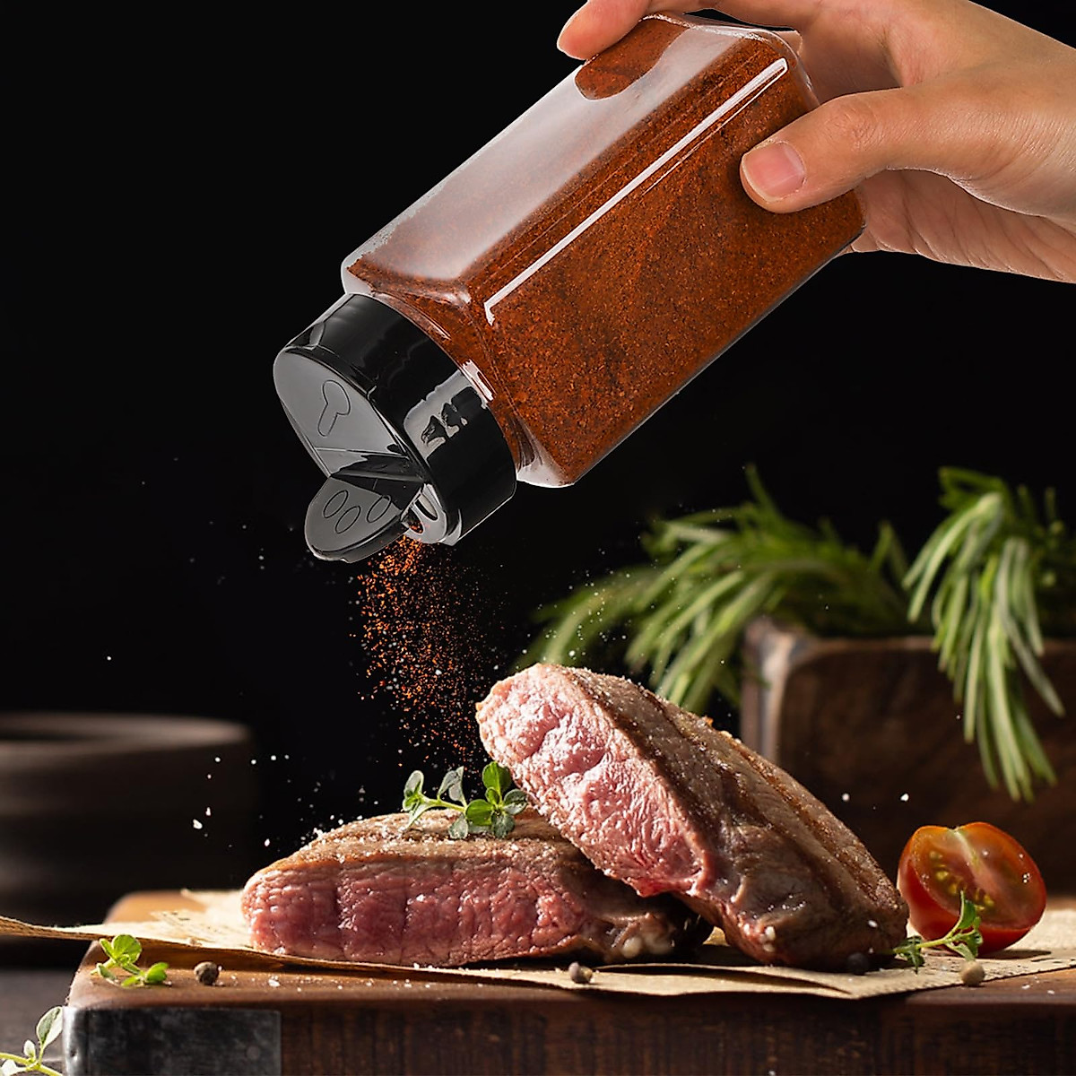 Bekith 16 Pack 9 Oz Plastic Spice Jars Bottles Containers with Black Cap – Perfect for Storing Spice, Herbs and Powders