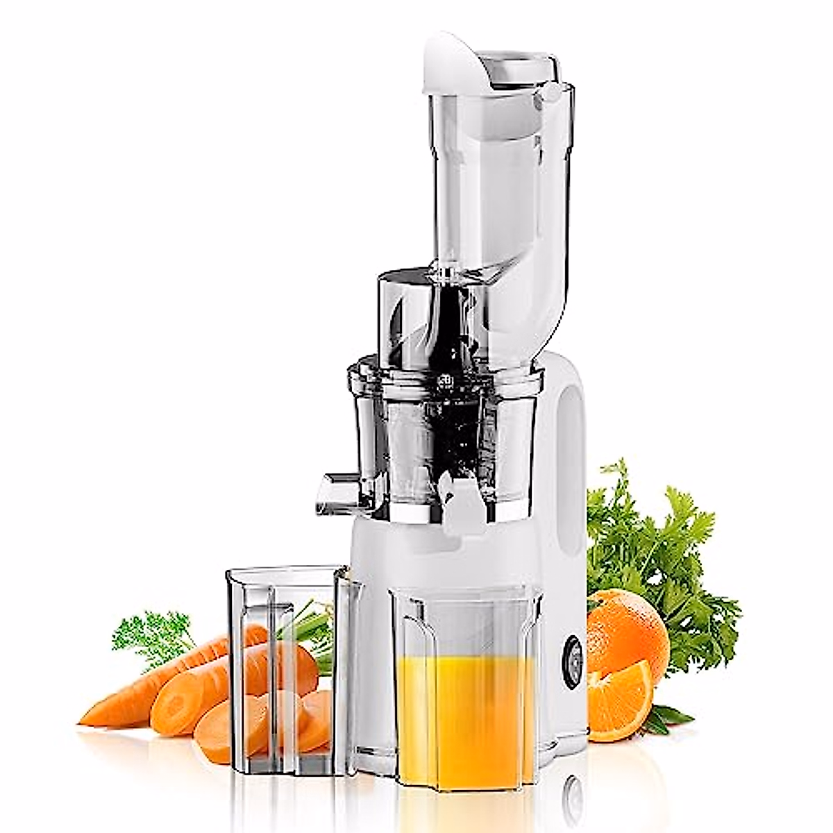 MIUI Slow Masticating Juicer Machines - Slow Juicer Cold Press with Big Wide Chute, Easy to Clean Suitable for Celery Fruit Vegetable, Mini Fully Automatic Slow Juciers Maker (White)