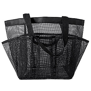 iPEGTOP Portable Mesh Shower Caddy, Quick Dry Shower Tote Hanging Bath & Toiletry Organizer Bag with 9 Storage Pockets, Double Handles for College Dorm, Travel, Gym & Camping, Black