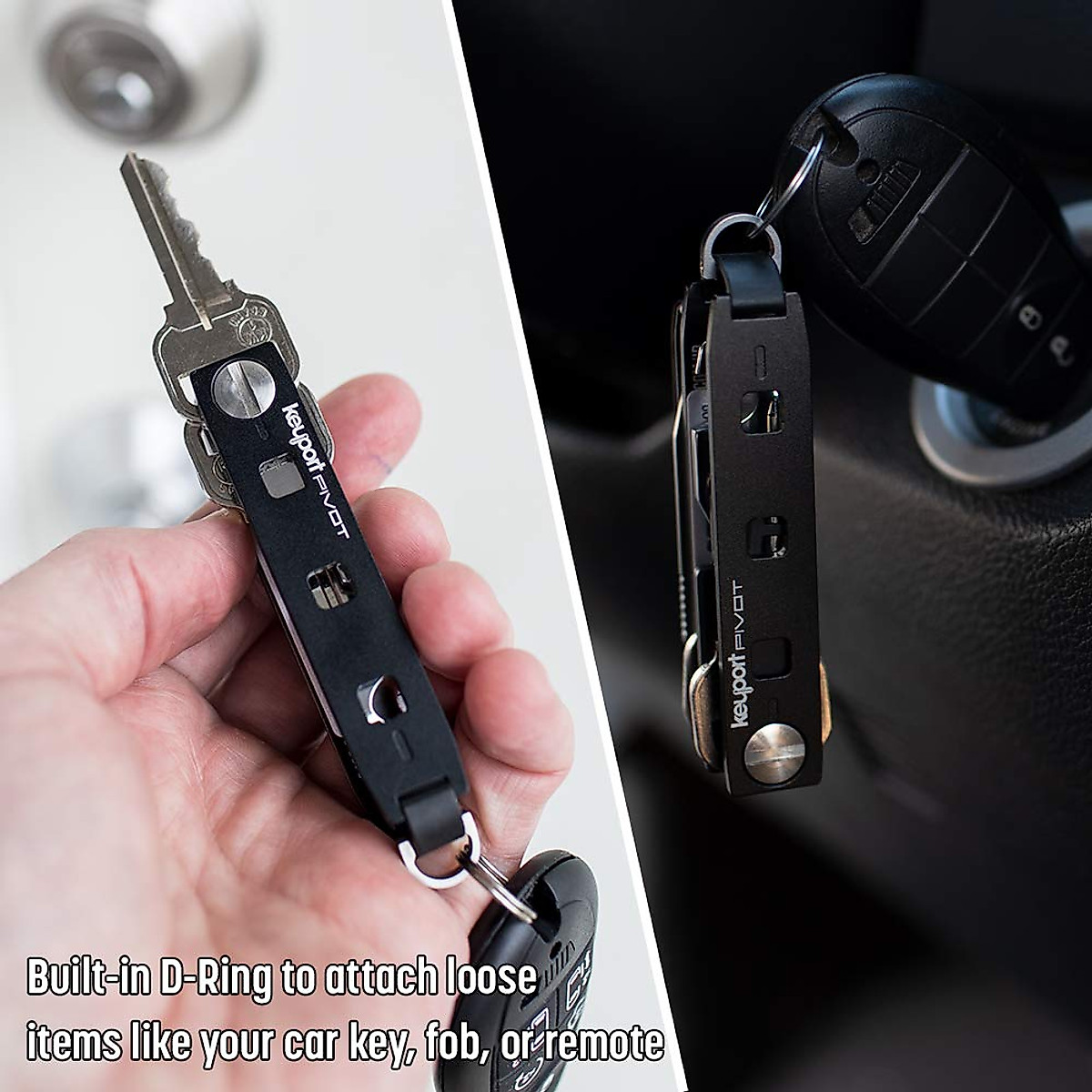 Keyport Pivot 2.0 Essential Bundle - Premium Multitool Keychain | Key Organizer + Keychain Flashlight + Bottle Opener + Lost & Found ALL-IN-ONE | Modern Keychain | Aircraft Aluminum (Black)