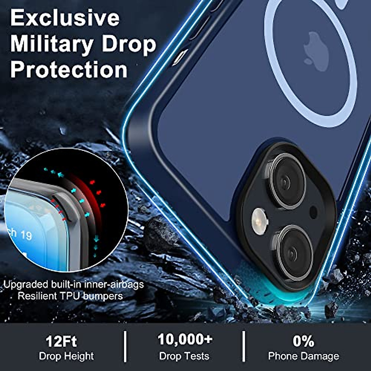 PTz Worlds - Case Compatible with iPhone 14 Plus 6.7”, Translucent Dark Blue, Anti Fingerprint, Anti Scratch, Non Slip, Ultra Slim & Sleek, Shockproof, Military Grade Protection