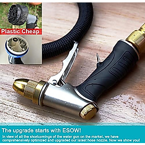 ESOW Garden Hose Nozzle 100% Heavy Duty Metal, Full Brass Nozzle & ABS Non-slip Ergonomic Grip, 4 Watering Patterns, High Pressure Metal Spray Gun for Watering Plants, Car Wash and Showering Dog
