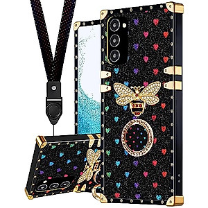 Loheckle for Samsung Galaxy S20 FE Case for Women, Designer Square Cases for Galaxy S20FE Case with Ring Stand Holder and Lanyard, Stylish Bees Luxury Cover for Samsung Galaxy S20 FE 5G 6.5 Inch