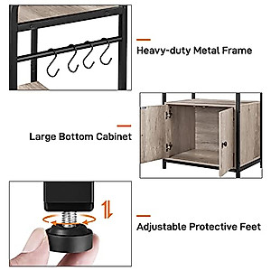 Yaheetech 4-Tier Kitchen Bakers Rack with Storage Cabinet and Hutch, Microwave Oven Stand Coffee Bar Pantry Cabinet with 8 S Hooks, Freestanding Kitchen Shelves Spice Rack, Gray