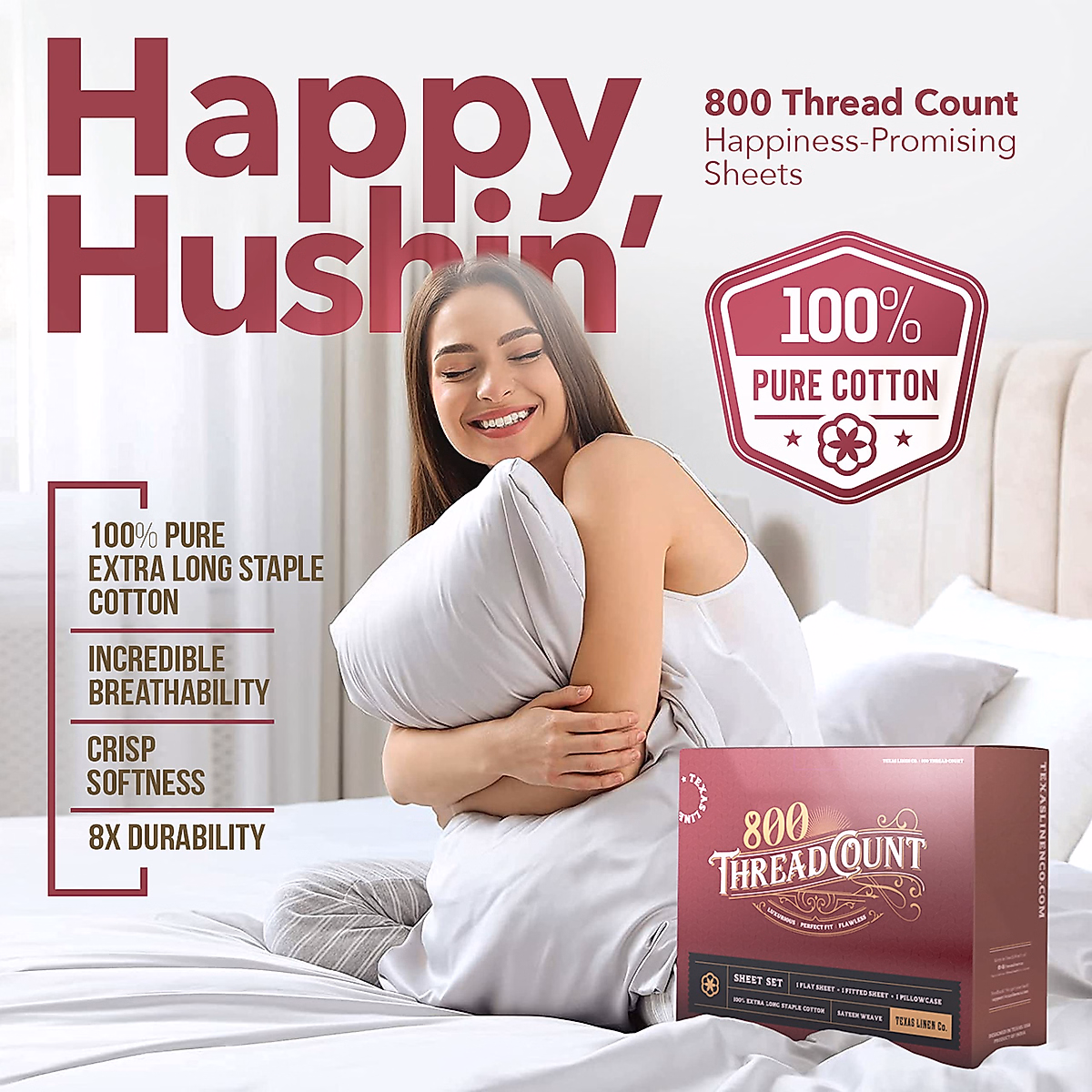 TEXAS LINEN CO. 800 TC Egyptian Cotton Sheets - 4 Piece Maroon Full Size Cooling Sheet for Hot Sleepers, Soft, Breathable Bed Sheet Set, Luxury Hotel Sheets, Fits Mattress Upto 18'' DEEP Pocket