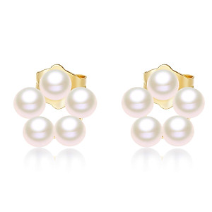 14K Solid Gold Pearl Earrings for Women, Quality Freshwater Cultured Pearl Studs Earrings Gold Jewelry Gift for Wife, Mother, Girl