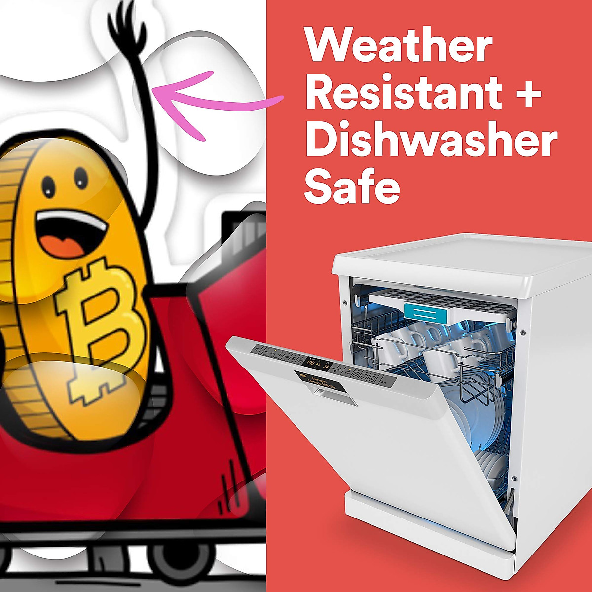 Stickeroonie Bitcoin Vinyl Sticker, Bitcoin on a Roller Coaster Ride, 4 x 4 Inches Size