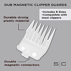 Stylecraft Professional Dub Magnetic Hair Clipper Guards, Premium Neodymium 1/16 to 3/4", White