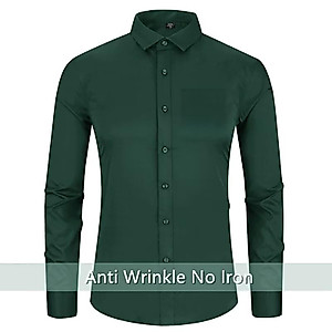 Wangyue Formal Dress Shirts for Men Green Slim Fit Long Sleeve Dress Shirt Men Casual Button Down Shirt Size L