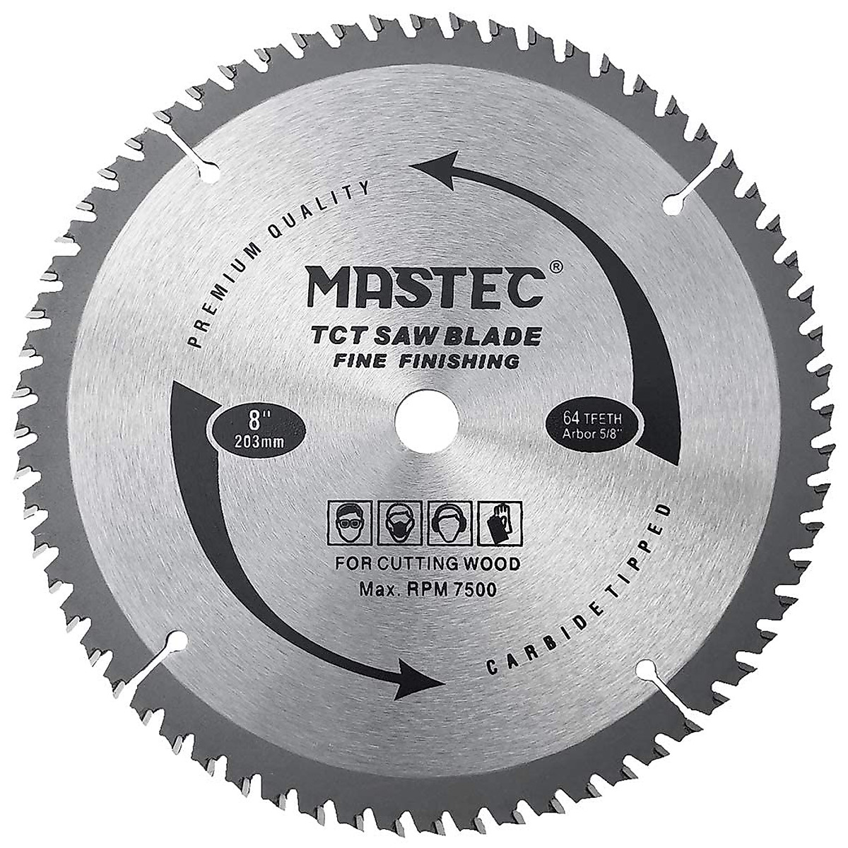 MASTEC 8 Inch 64 Tooth Circular Saw Blade Anti Kickback Tooth for Wood Cutting with 5/8-Inch Arbor