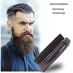 Beard Care Kit Stocking Stuffers for Men Gift Black Beard Brush with Boar Bristles,Anti-Static Fine & Wide Tooth Facial Apron Beard Cover Perfect Father's Day gifts for Dad Men Boy Friend