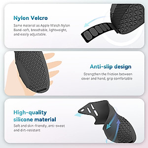 CNBEYOUNG Touch Controller Grip Cover Compatible with Quest 2, Anti-Throw Handle Sleeve Quest 2 Accessories with Nylon Adjustable Wrist Knuckle Strap(Black)