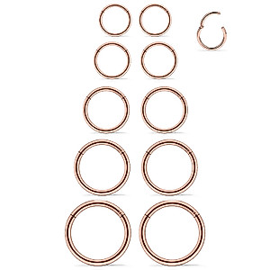 Xnsjeyy 16G Stainless Steel Nose Rings Hoops Hinged Clicker Septum Ring Lip Ring Cartilage Tragus Earrings Body Piercing Jewelry for Women Rose Gold